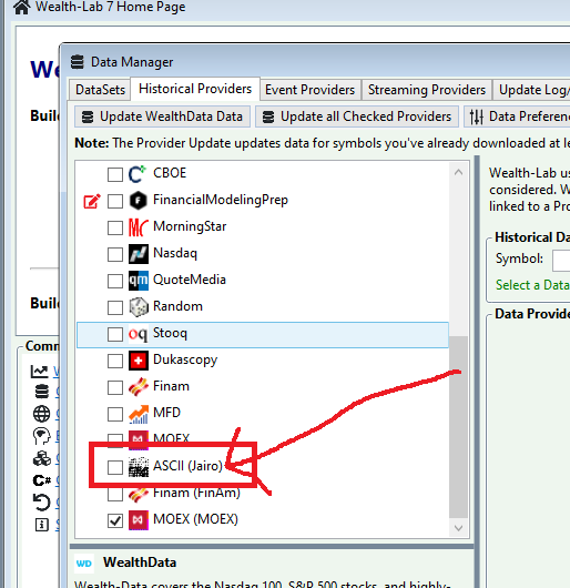 Creating A Dataset With Specific Symbol With Ascii Historical Provider Wealthlab