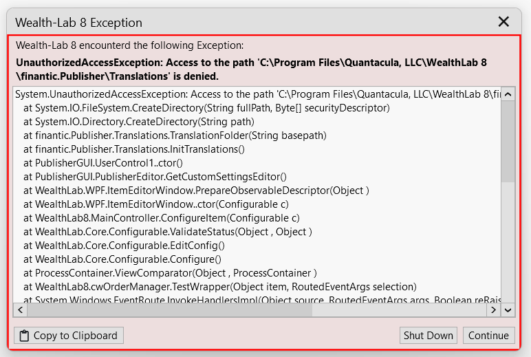 Finantic-Publisher-gives-UnauthorizedAccessException-error-when-using-Build-3 - WealthLab