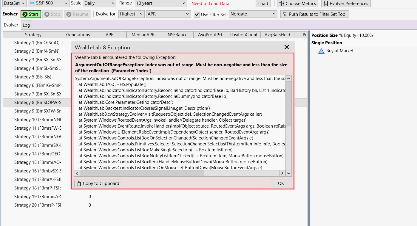 Strategy-Evolver-exception-on-HHS-indicator - WealthLab