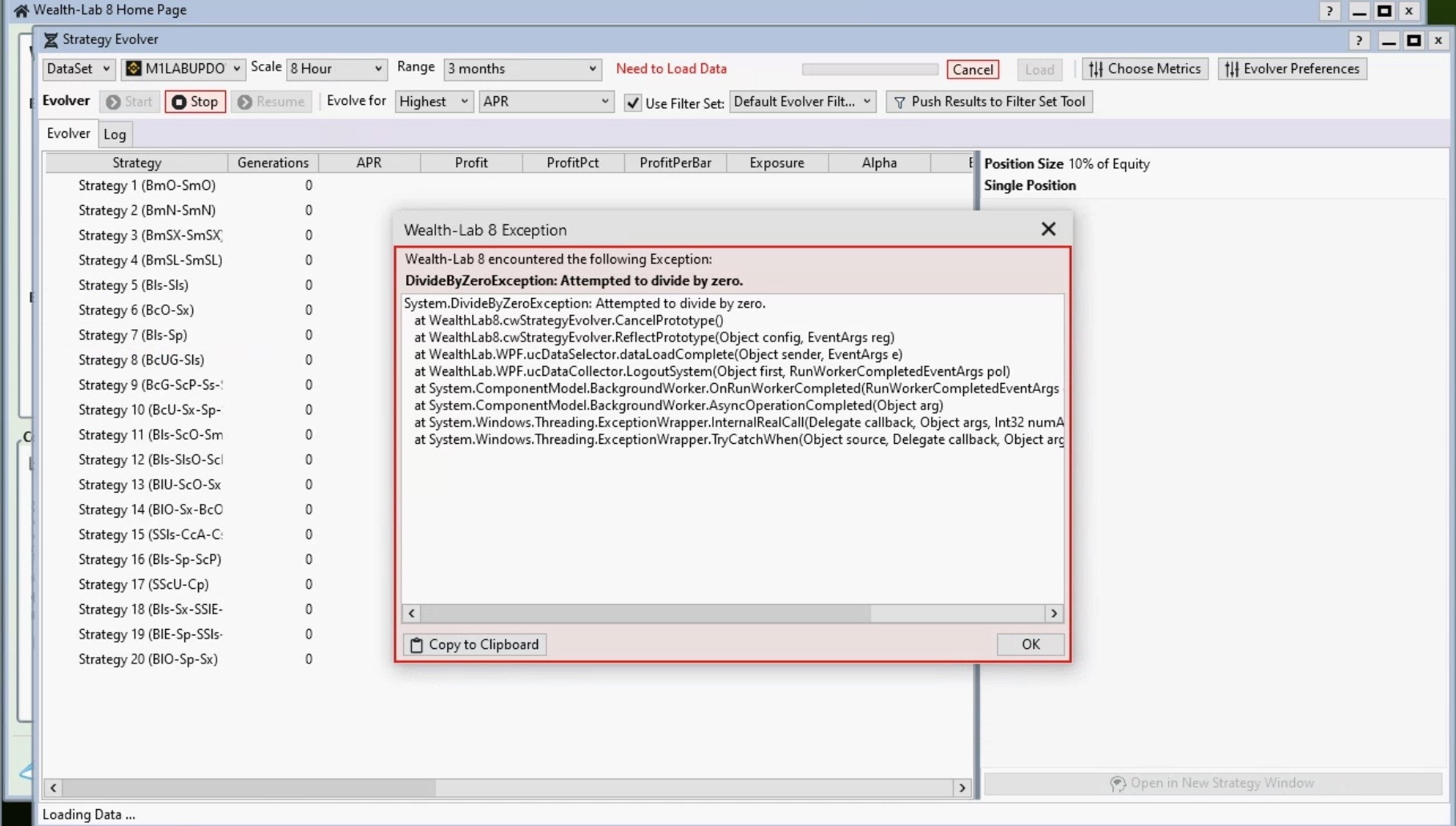 Strategy-Evolver-throws-DivideByZero-exception - WealthLab