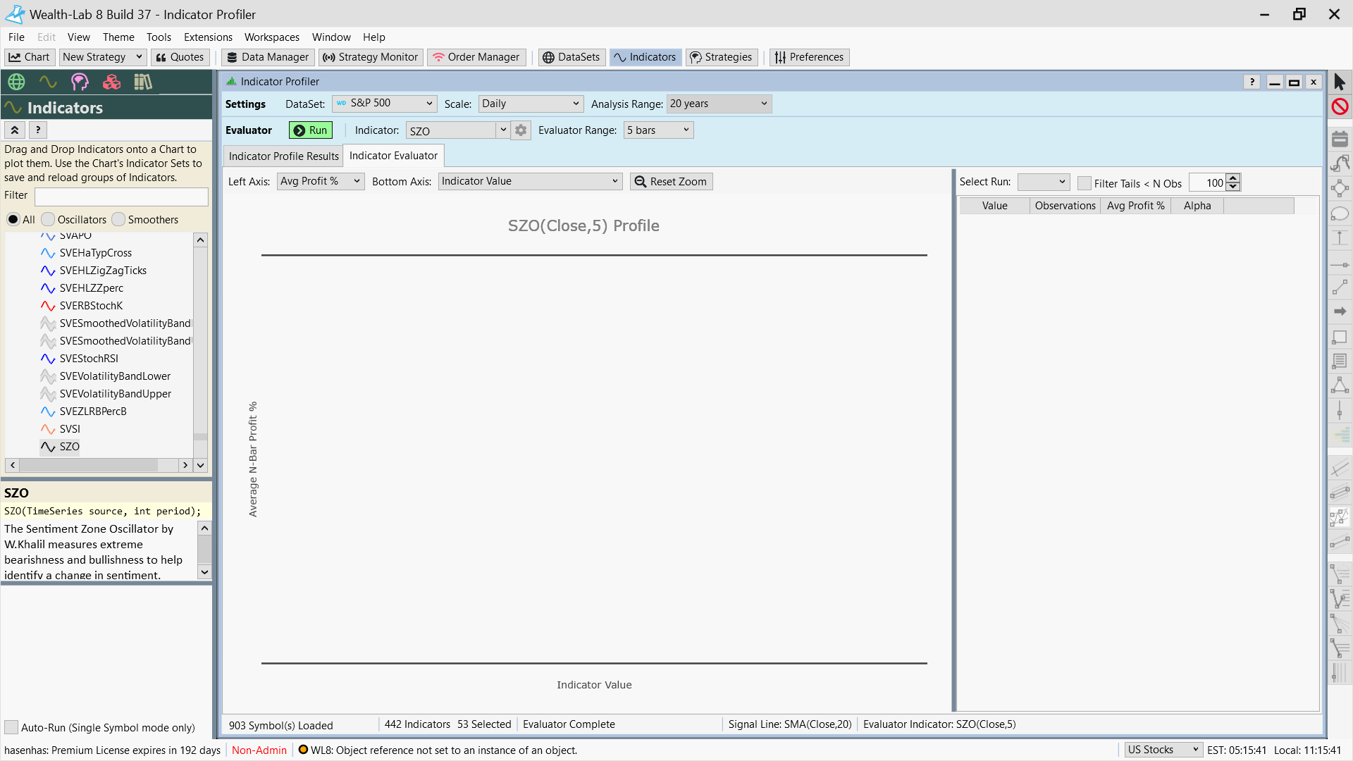 Indicator Profiler Exception On Aroon Oscillator In B37 Wealthlab