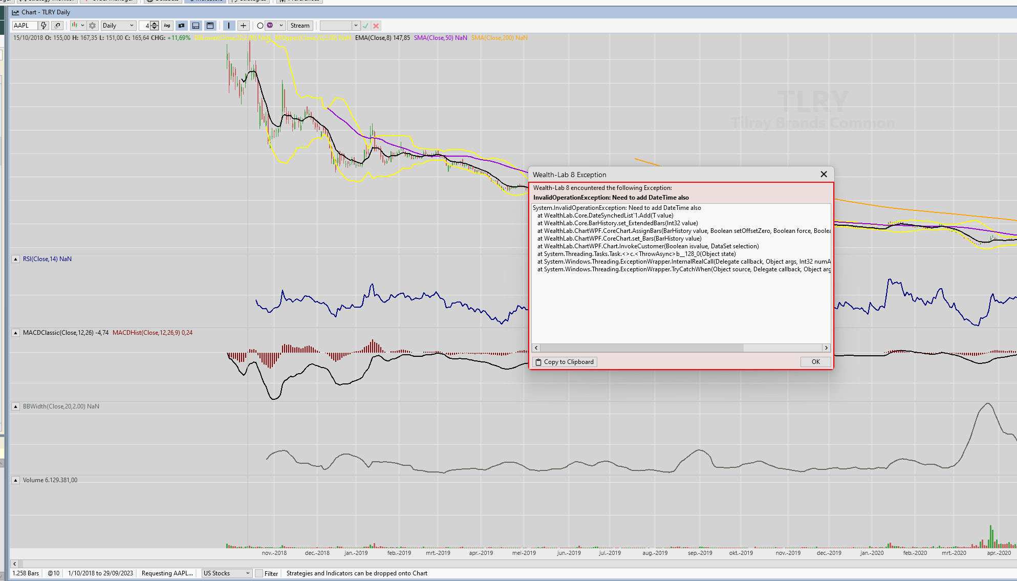 Invalidoperationexception Need To Add Datetime Also Wealthlab