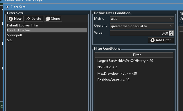 Low-DD-Evolver-Filter-Set - WealthLab
