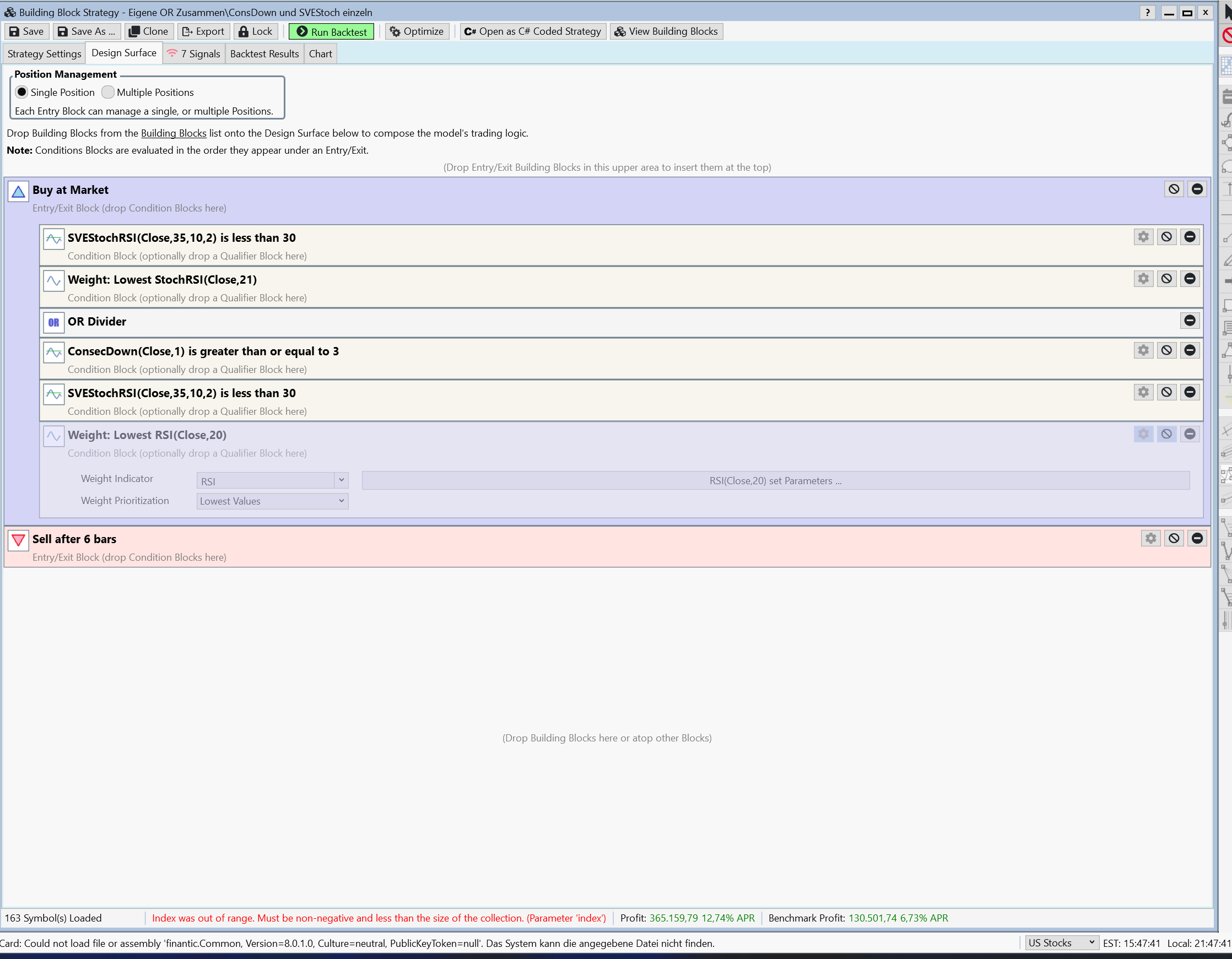 Or Divider In Blocks Produces Index Out Of Range Error Wealthlab